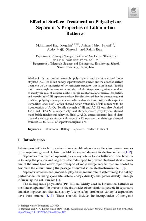 Pdf Effect Of Surface Treatment On Polyethylene Separators