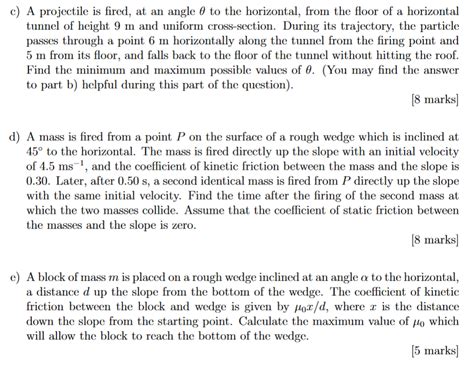 Solved c A projectile is fired at an angle θ to the Chegg