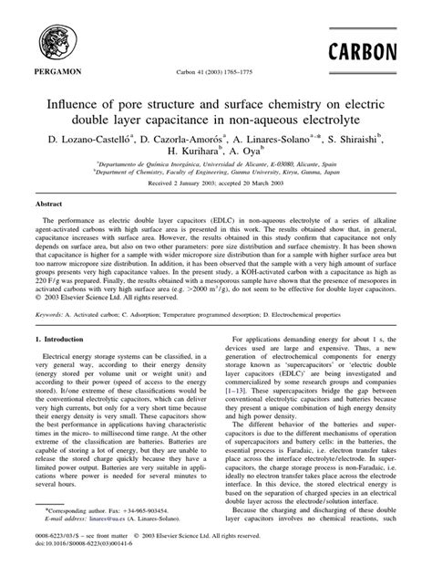 I Nfluence Of Pore Structure And Surface Chemistry On Electric Double Layer Capacitance In Non