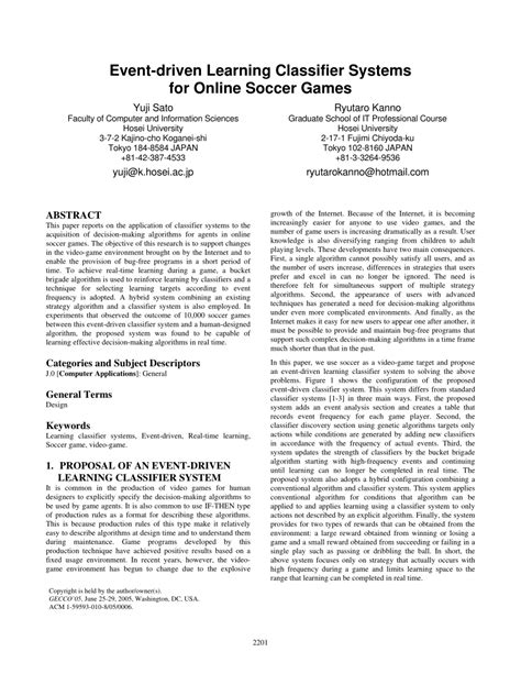 Pdf Event Driven Learning Classifier Systems For Online Soccer Games