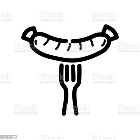 포크 낙서 아이콘에 바이에른 소시지 손으로 그린 기호입니다 벡터 그림입니다 소시지에 대한 스톡 벡터 아트 및 기타 이미지 소시지 컷아웃 10월 Istock