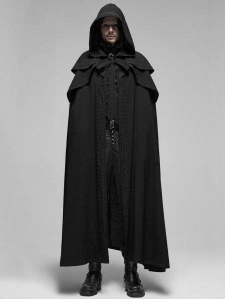 Punk Rave Black Retro Gothic Rococo Long Cloak For Men コート ファッション