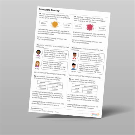 Year 4 Compare Money Reasoning And Problem Solving Resource Classroom