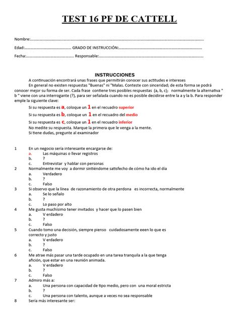 Cuadernillo Test 16 Pf De Cattell Pdf