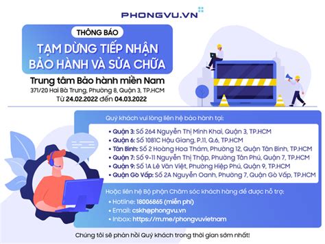 Thông Báo Tạm Dừng Tiếp Nhận Bảo Hành Tại Trung Tâm Bảo Hành Phong Vũ