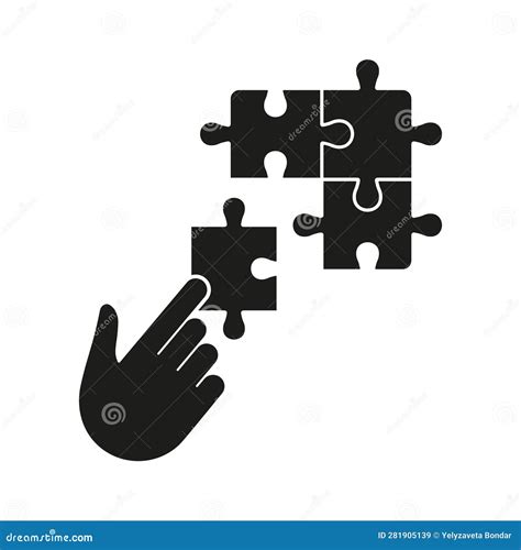 Jigsaw And Human Hand Glyph Pictogram Puzzle Strategy Collaboration