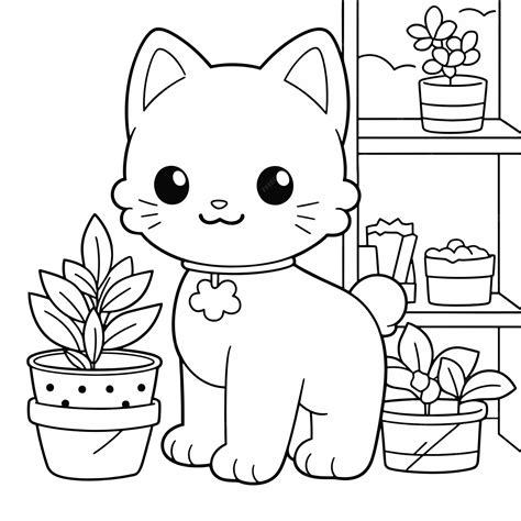 어린이를 위한 귀여운 만화 고양이 색칠 공부 프리미엄 벡터