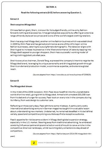 Edexcel A Level Business Paper 3 2024 Clothing Retail And Manufacturing Teaching Resources