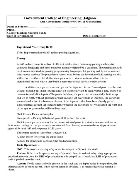 cc manual shift reduce parser pdf pdf parsing implementation