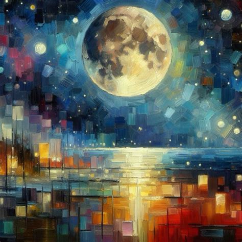 Abstract Oil Painting Of The Moon