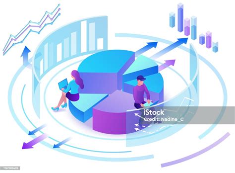 데이터 분석 센터 비즈니스 사람들은 다이어그램 Kpi 분석 금융 디지털 기술 인공 지능 개념 큰 연구 아이소메트릭 일러스트레이션