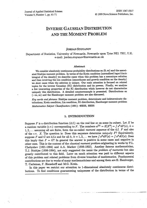 pdf inverse gaussian distribution and the moment problem
