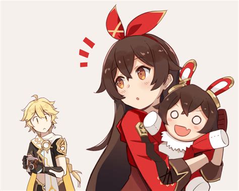 Safebooru 1boy 2girls O Aether Genshin Impact Amber Genshin