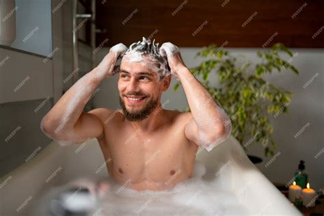 Premium Photo Medium Shot Man Taking Bath