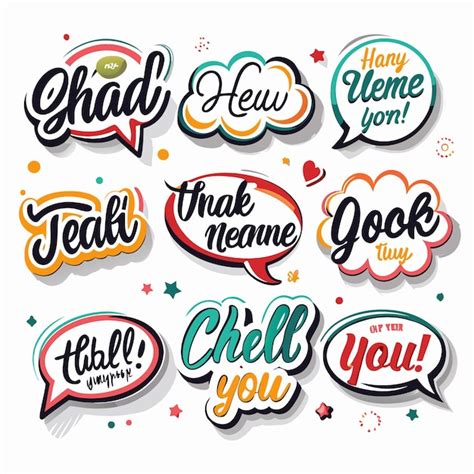 Colorful speech bubbles with thank you hello and goodbye phrases in different languages ...