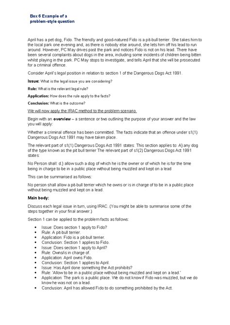 Irac Exmaple Irac Method Box 6 Example Of A Problem Style Question
