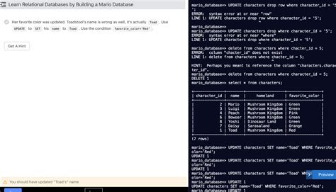 Cant Move On In The Sql Lesson Because Doesnt Accept Even The Hint
