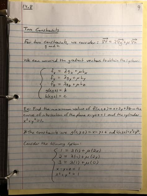 Professor Franks Math Blog 14 8 Lagrange Multipliers Notes