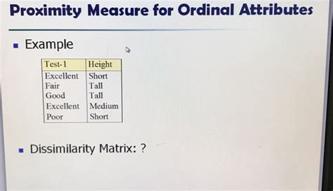 Proximity Measure For Ordinal Attributes Example