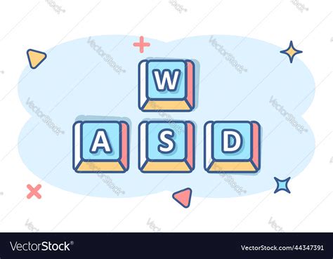 Wasd Button Icon In Comic Style Keyboard Cartoon Vector Image