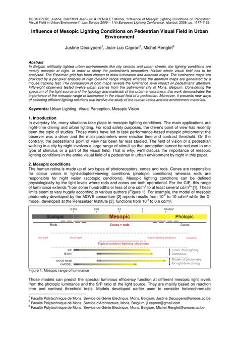 Pdf Influence Of Mesopic Lighting Conditions On Pedestrian Visual Field In Urban Environment