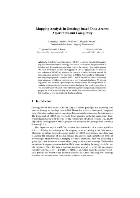 Pdf Mapping Analysis In Ontology Based Data Access Algorithms And