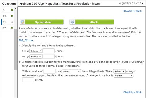Solved Questions Problem 9 02 Algo Hypothesis Tests For A