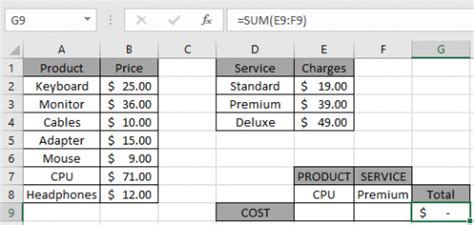 Lookup Up Price For Product Or Service In Excel