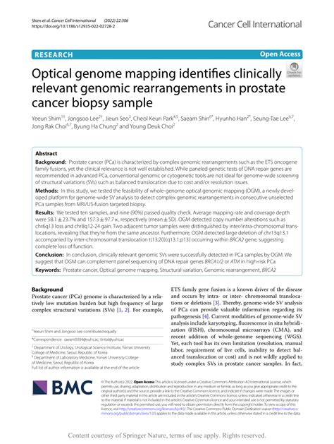 [pdf] Optical Genome Mapping Identifies Clinically Relevant Genomic Rearrangements In Prostate