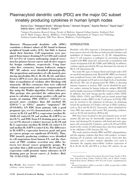 Pdf Plasmacytoid Dendritic Cells Pdc Are The Major Dc Subset