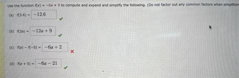 solved use the function f x −6x 9 to compute and expand and