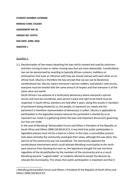 CSL2601 Assignment 2 Babe NUMBER 62789600 MODULE CODE CSL ASSIGNMENT NO 02 UNIQUE NO