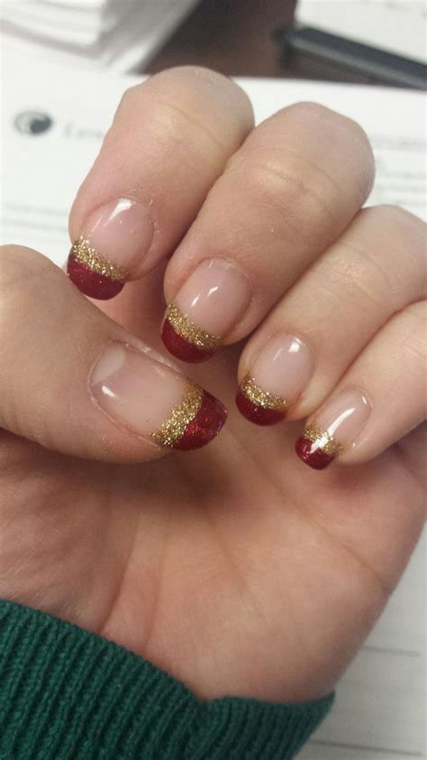 Pin By Stacy Marshall On Nails Red And Gold Nails French Tip Nail