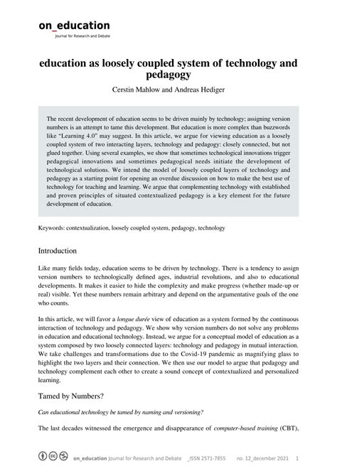 Pdf Education As Loosely Coupled System Of Technology And Pedagogy
