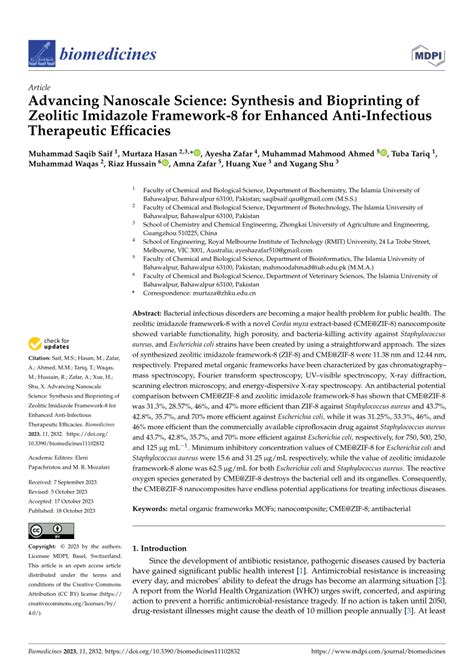 Pdf Advancing Nanoscale Science Synthesis And Bioprinting Of Zeolitic Imidazole Framework 8