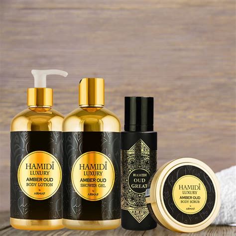 4pcs Luxury Amber Oud And Oud Great Bath And Body T Set Magnetic Box By Hamidi Ultra