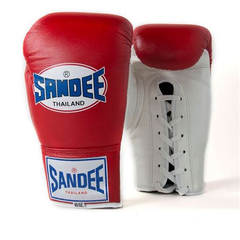 Authentic Lace Up Pro Fight Boxing Gloves Red And White Sandee
