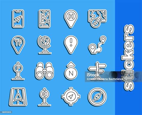 선 나침반 도로 교통 표지판 경로 위치 헬리콥터 착륙장 지구 지구본 카페 레스토랑 도시지도 탐색 및 느낌표 아이콘이있는 위치 벡터 거리에 대한 스톡 벡터 아트 및 기타