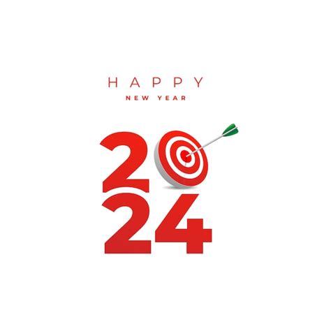현실적인 목표 2024 새해 및 2024의 상징과 함께 목표 녹색 활 기 목표 화살 프리미엄 벡터