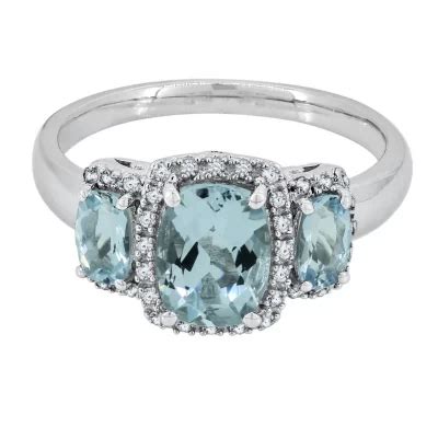 Three Stone Aquamarine Ring With Diamond In 14k White Gold Sams Club