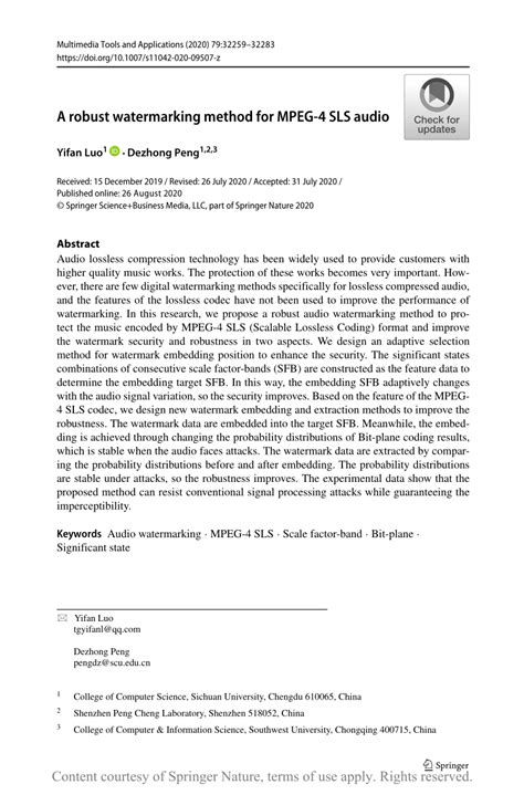 A Robust Watermarking Method For Mpeg 4 Sls Audio Request Pdf