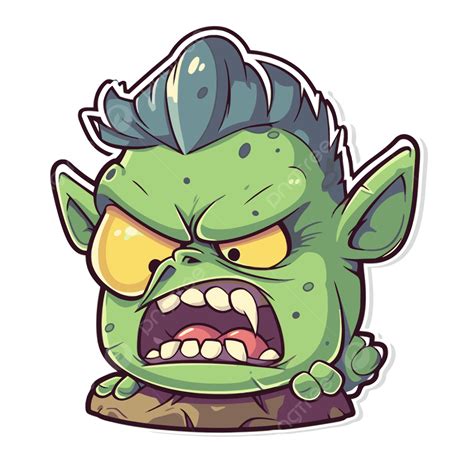만화 일러스트 그리스 악마 얼굴 트롤 녹색 괴물 스티커 벡터 Ilustraç 잡다 상표 만화 Png 일러스트 및 벡터 에