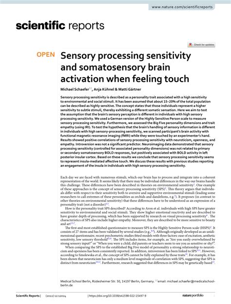 Pdf Sensory Processing Sensitivity And Somatosensory Brain Activation