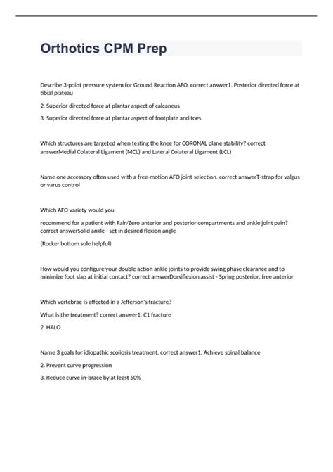 Orthotics Cpm Prep Exam 2023 With 100 Correct Answers Orthotics Cpm Stuvia Us