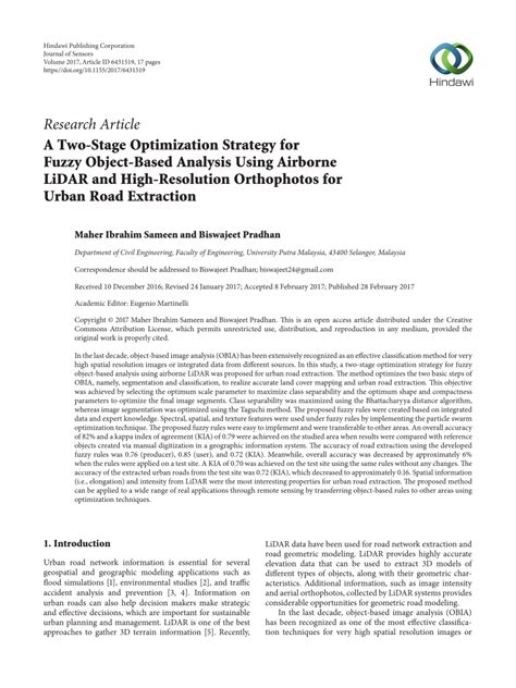 Pdf A Two Stage Optimization Strategy For Fuzzy Object Based Analysis Using Airborne Lidar And