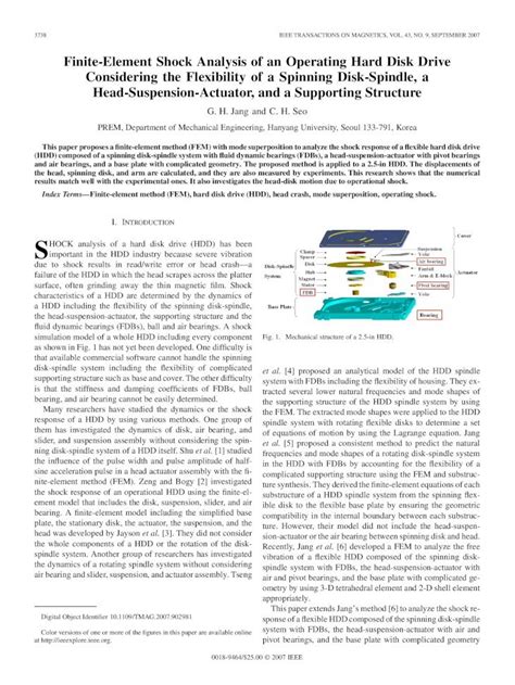 Pdf Finite Element Shock Analysis Of An Operating Hard Disk Prem