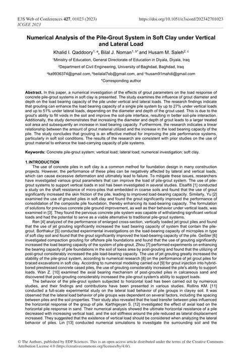 Pdf Numerical Analysis Of The Pile Grout System In Soft Clay Under Vertical And Lateral Load