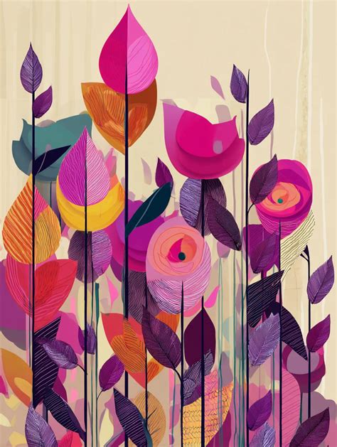 추상 꽃 요소로 구성된 화려한 벽화 디자인