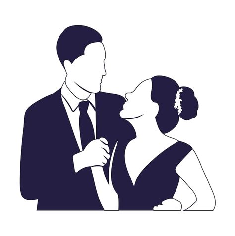 검은 양복과 넥타이를 매고 춤을 추는 커플 프리미엄 벡터