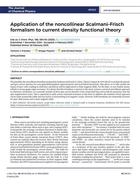 Pdf Application Of The Noncollinear Scalmani Frisch Formalism To Current Density Functional Theory